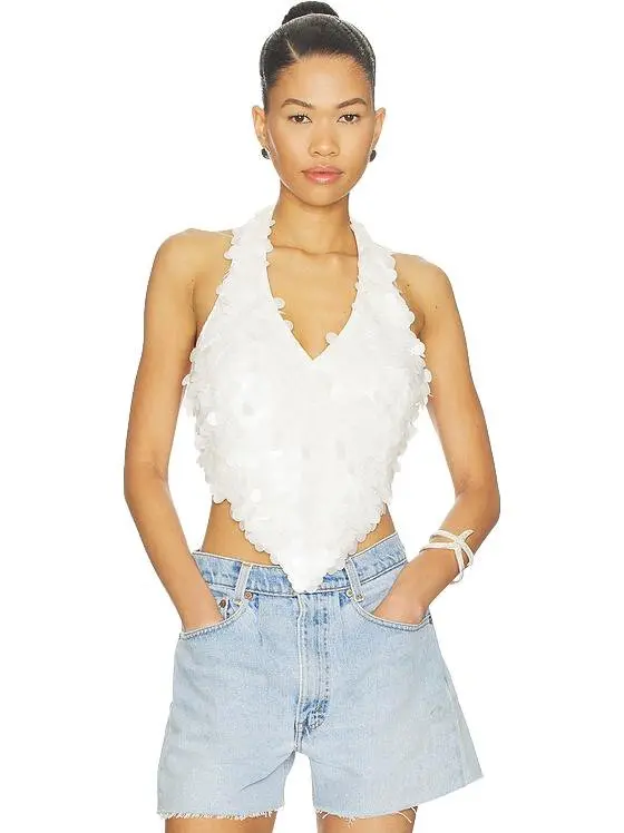 LOVERS AND FRIENDS Sequin Embellished Halterneck Top - Ivory Pearl