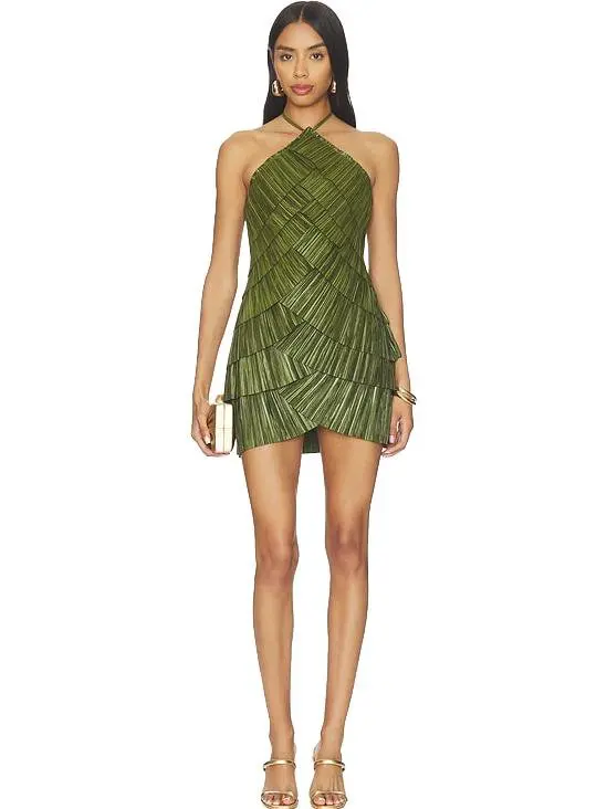 Cult Gaia Halterneck Tiered Mini Dress - Deep Pasture