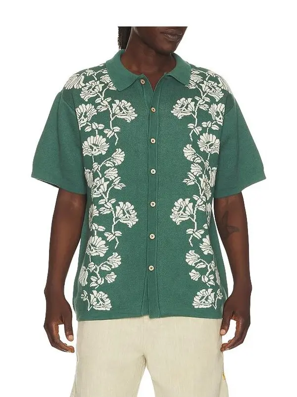 CRITICAL SLIDE Peace Flower Knit Shirt In Green - Dusty Green