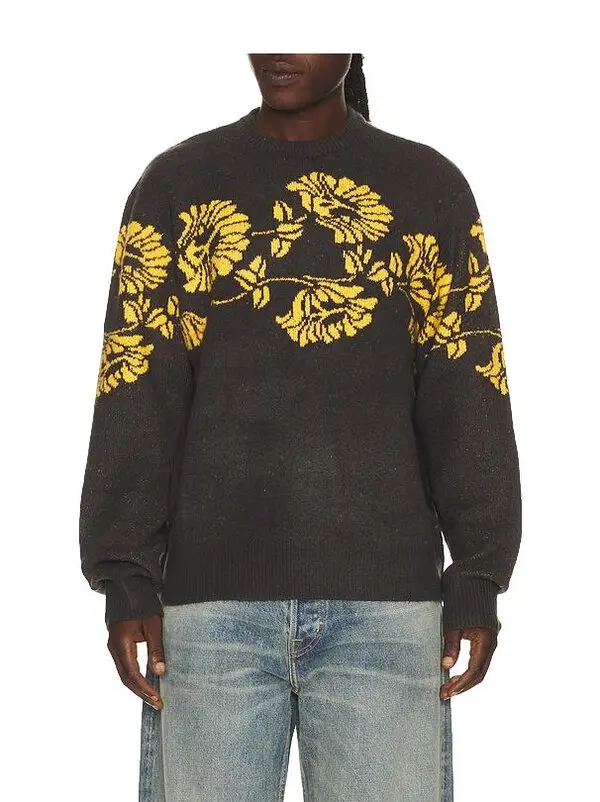 CRITICAL SLIDE Peace Flower Crew Knit Sweater - Phantom