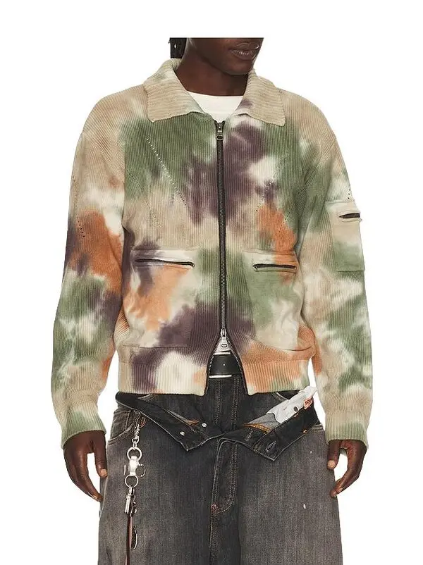 Andersson Bell Multi Dyed Knit Zip Up Sweater - Green & Beige