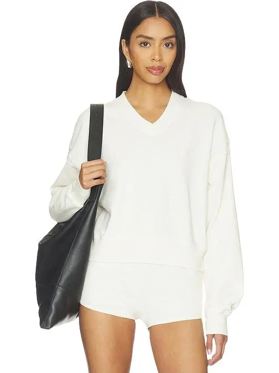 Eterne Lightweight French Terry Cropped V-neck Sweatshirt - Bone