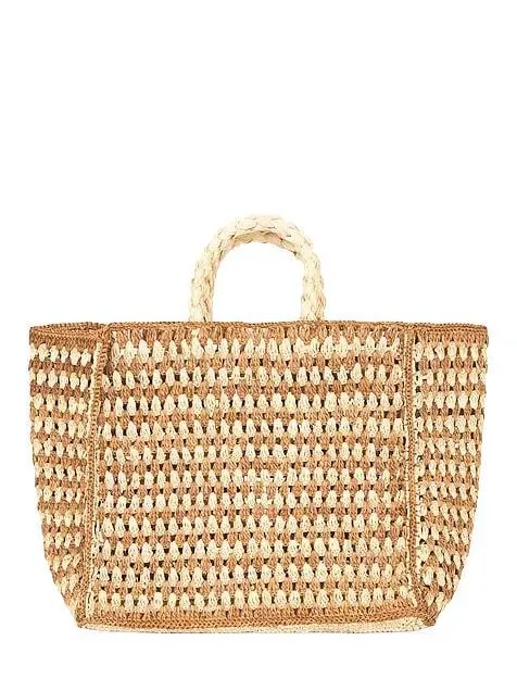 Hat Attack Melody Raffia Tote Bag - Natural & Toast