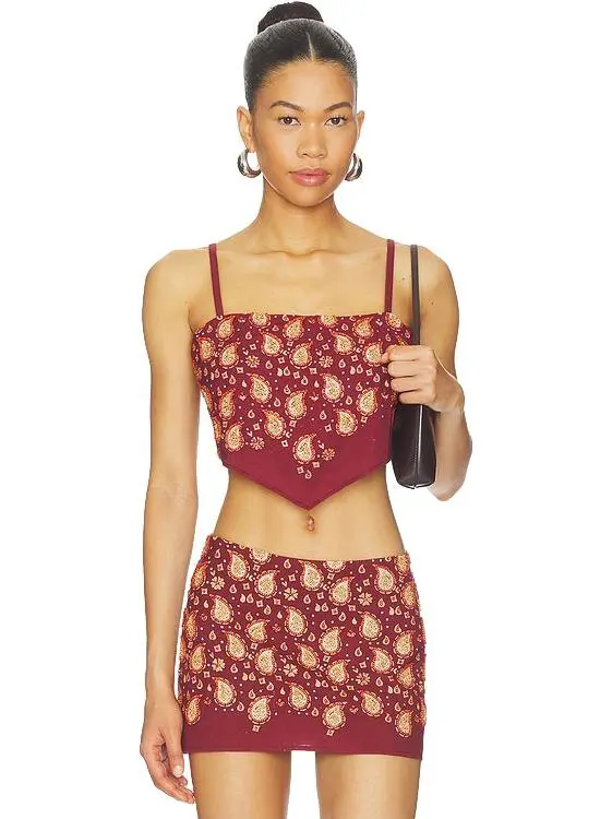 UNDERSTATED LEATHER Beaded Paisley Top - Red