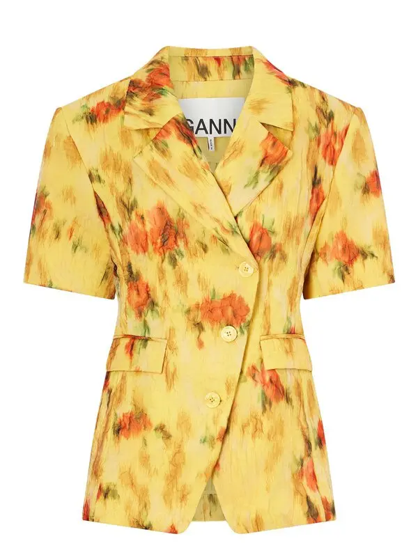 GANNI Shibori Organza Floral Blazer - Yellow