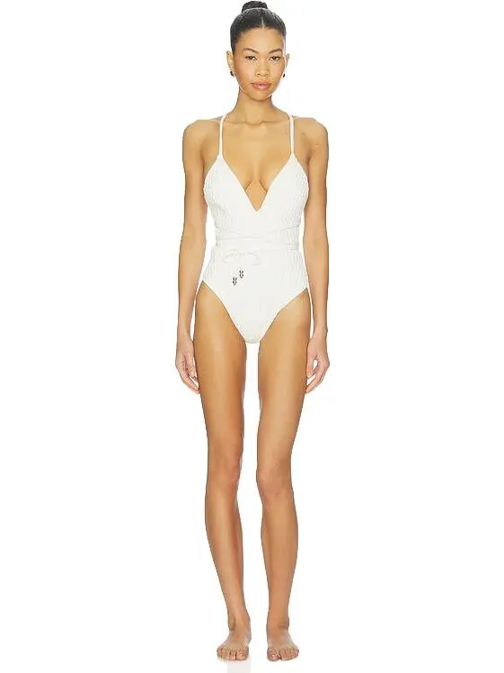 Devon Windsor One Piece Swimsuit With Halterneck Tie Closure - Ecru