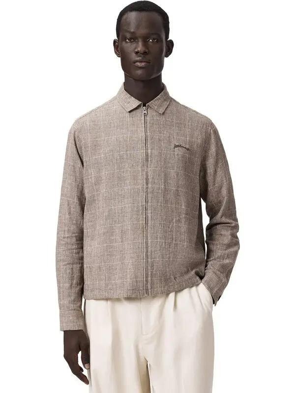 ALLSAINTS Keal Embroidered Check Jacket - Sediment Brown