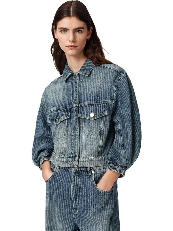 ALLSAINTS Luca Striped Cropped Jacket - Titan Blue