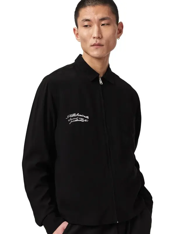 ALLSAINTS Buck Oversized Embroidered Zip Up Jacket - Black