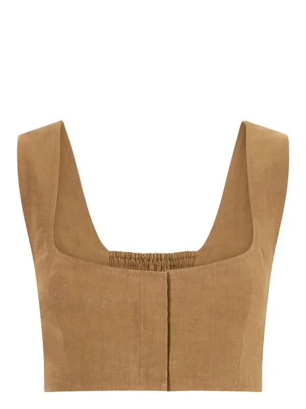 Le Kasha Jirja Cropped Linen Top - Brown