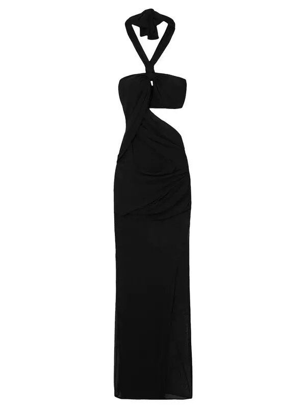 TOM FORD Halterneck Cutout Tulle-paneled Gown - Black