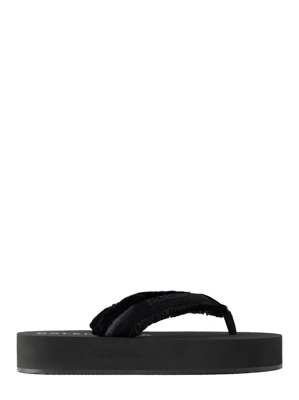 Balenciaga Jet Lag Frayed Satin Thong Sandals - Black