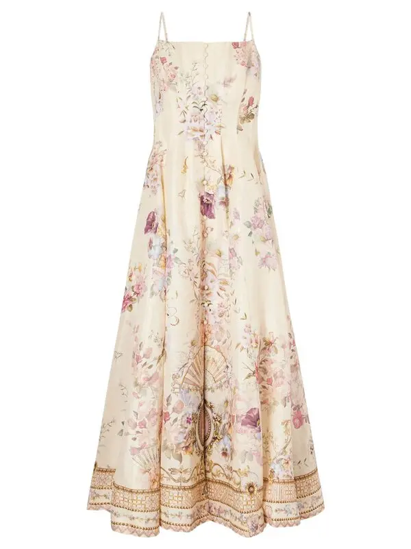 Camilla Crystal-embellished Printed Linen And Silk-blend Midi Dress - Neutrals