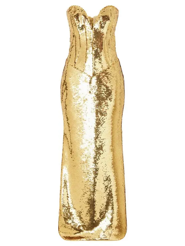 THE NEW ARRIVALS ILKYAZ OZEL Azzurra Paillette-embellished Gown - Gold
