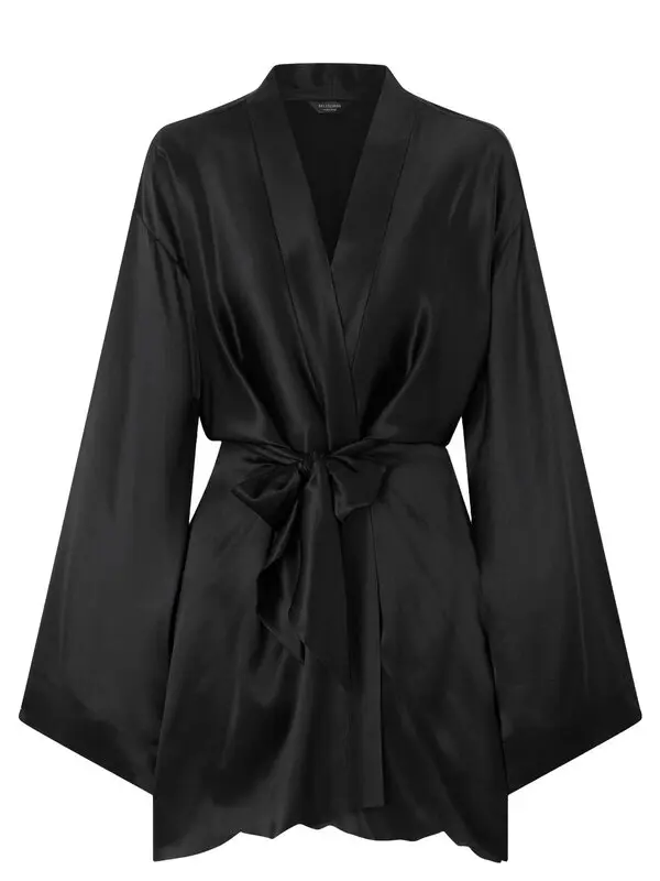 Balenciaga Belted Silk-satin Mini Wrap Dress - Black