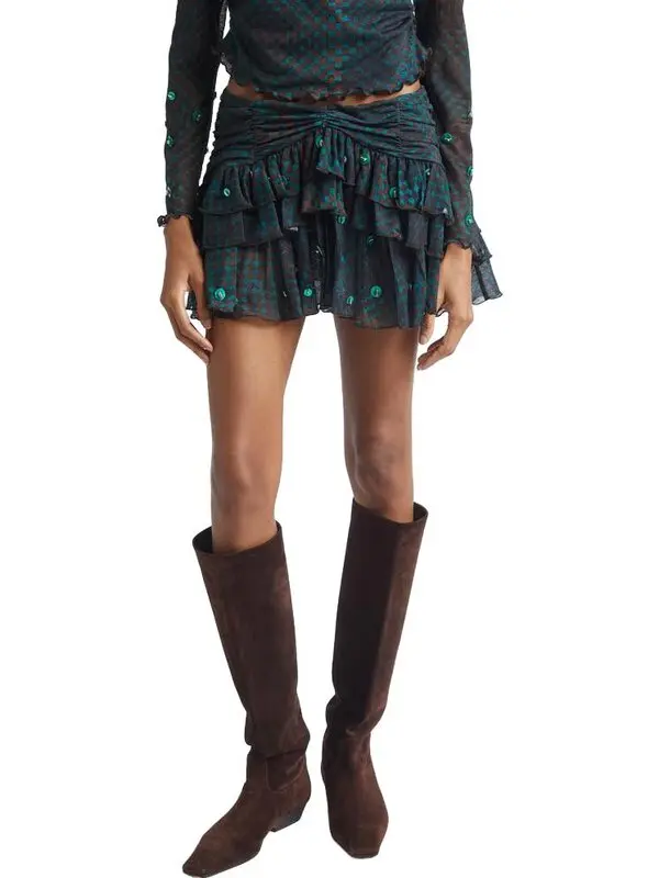 SIEDRES Kaia Check Tiered Chiffon Miniskirt - Blue Multi