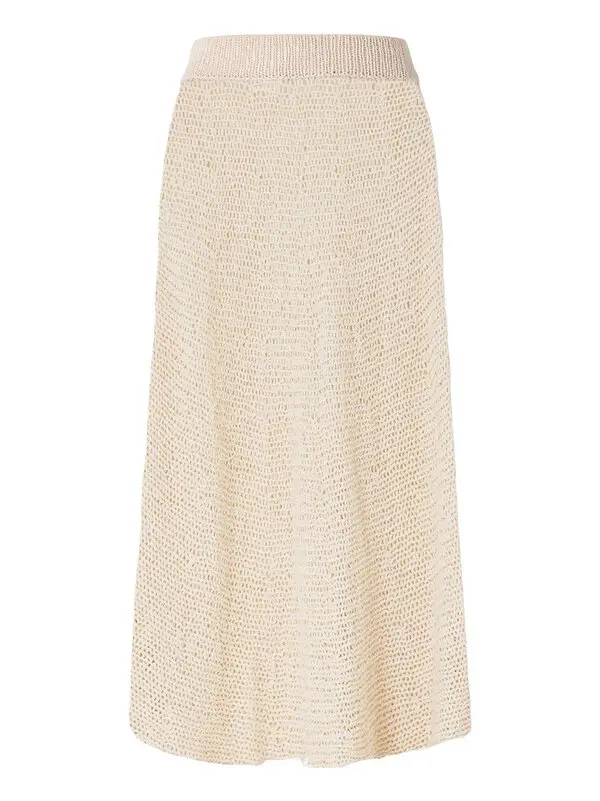 Khaite Inaya Crocheted Cotton And Silk-blend Midi Skirt - Neutrals