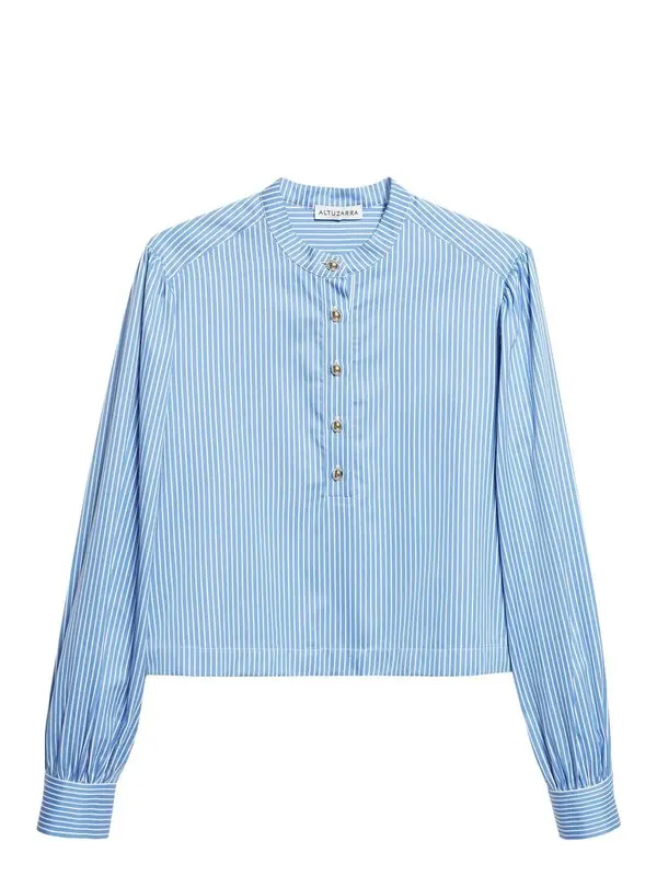 Altuzarra Margot Striped Silk Shirt - 374484 Azure Stripe
