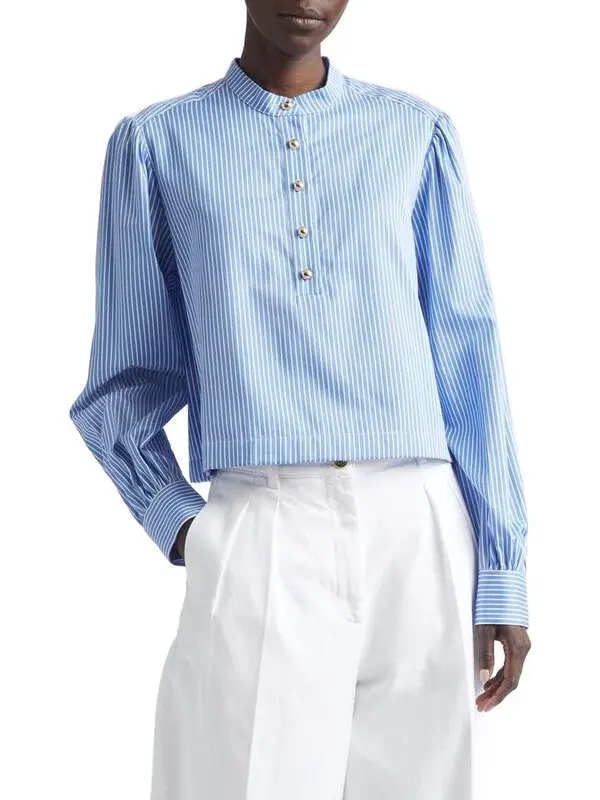 Altuzarra Margot Striped Silk Shirt - 374484 Azure Stripe