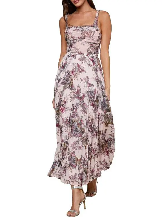 L'Agence Torin Pleat Maxi Skirt - Pink Butterfly Jungle