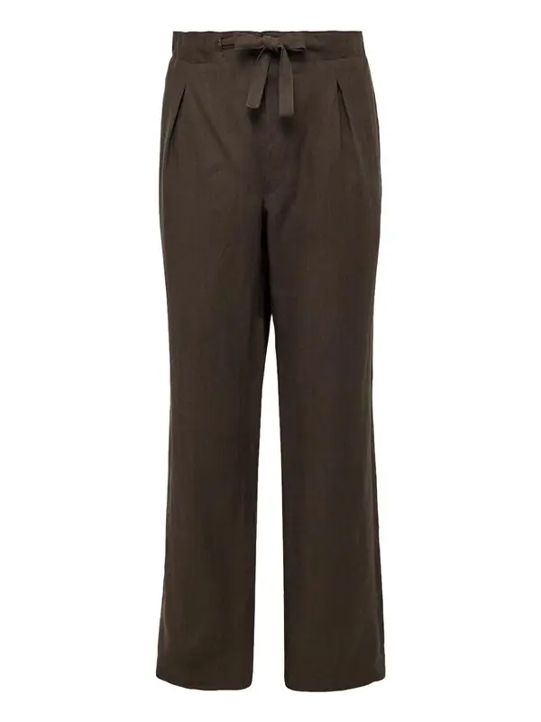 STOFFA Straight-leg Pleated Linen Drawstring Trousers - Brown