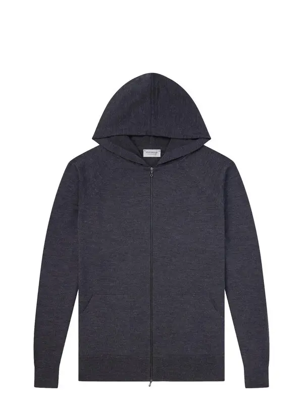 John Smedley Merino Wool Zip-up Hoodie - Gray