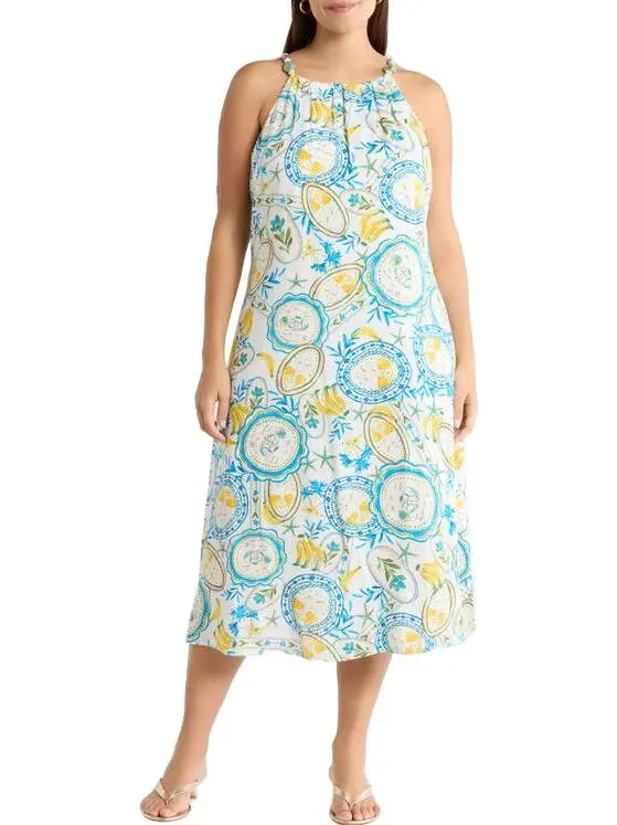 SUGARLIPS Harvest Island Brisia Midi Dress - White/blue/yellow