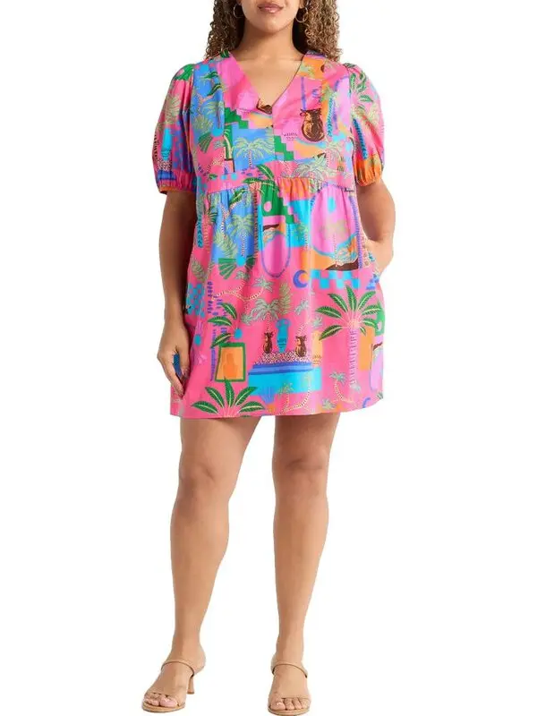 SUGARLIPS Lanus City Jerome Shift Mini Dress - Fuchsia-multi
