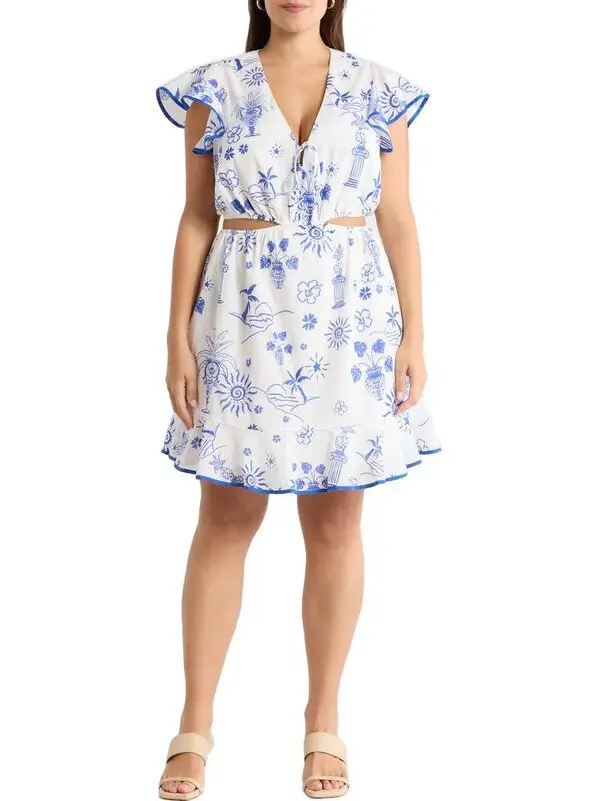 SUGARLIPS Alvina Tropics Cely Cutout Mini Dress - Blue-white