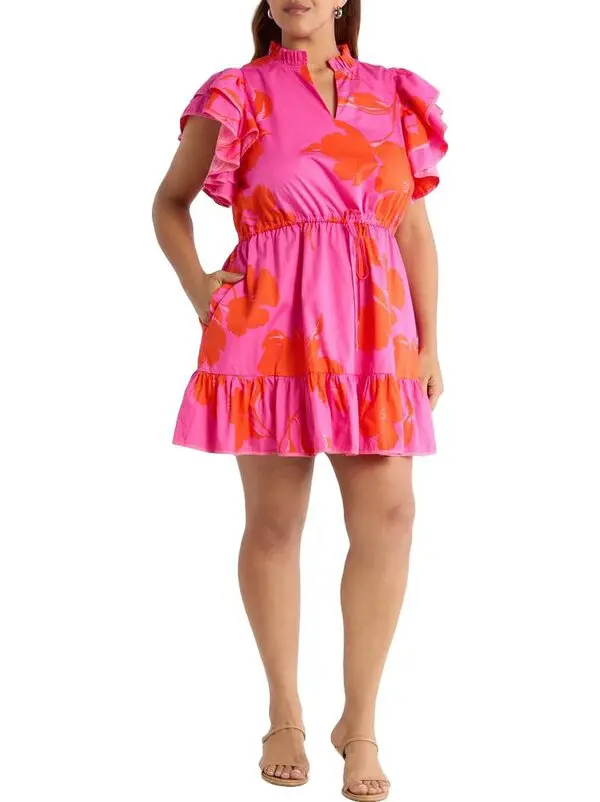 SUGARLIPS Aurea Floral Alina Ruffle Mini Dress - Pink/red Multi