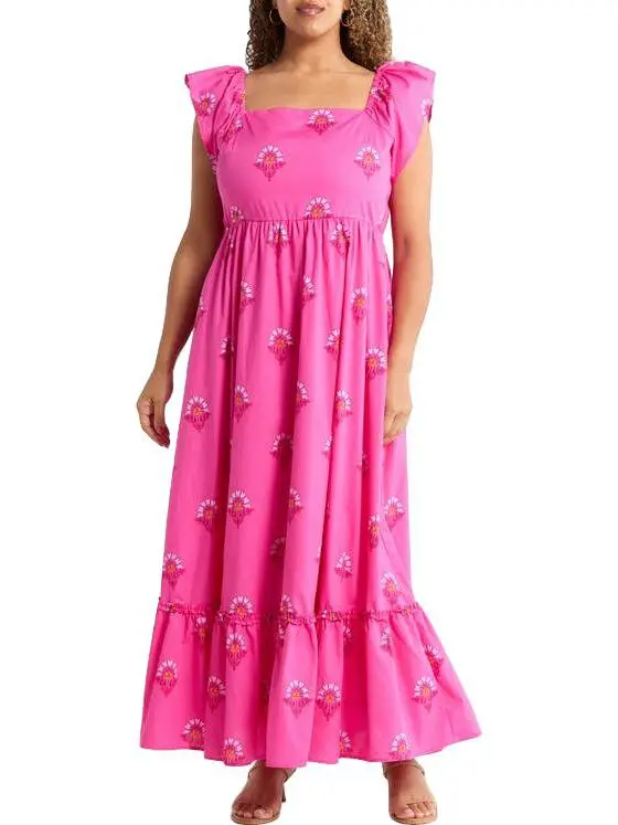 SUGARLIPS Scarlett Floral Mazy Cotton Maxi Dress - Fuchsia-pinks
