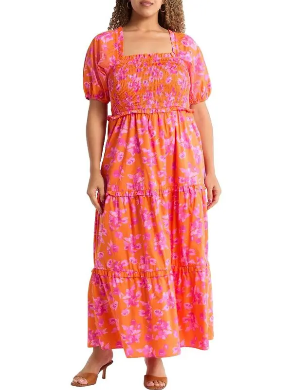 SUGARLIPS Floral Cotton Maxi Sundress - Orange-pink-multi
