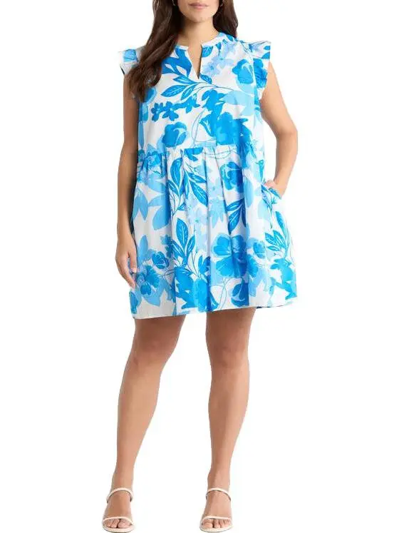 SUGARLIPS Floral Ruffle Mini Dress - Wht-blues-combo