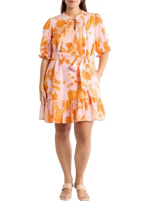 SUGARLIPS Floral Cotton Mini Dress - Pink-orange