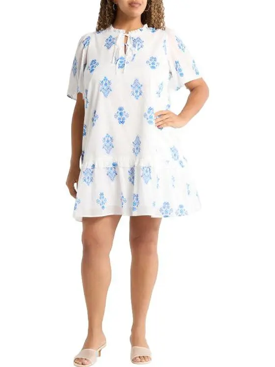 SUGARLIPS Tiered Floral Mini Dress - Wht-blues