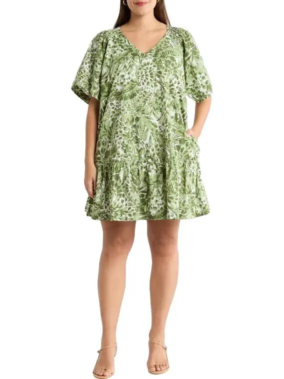 SUGARLIPS Irenan Leaf Ashby Shift Minidress - White-olive