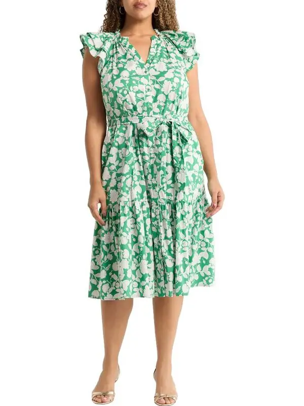 SUGARLIPS Floral Cotton Midi Dress - Green-grey