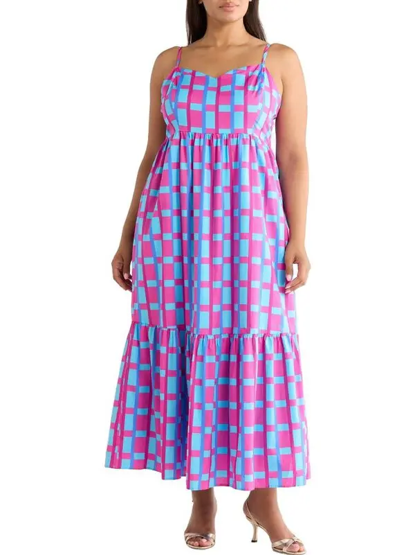 SUGARLIPS Brush Cabana Flowy Maxi Dress - Fuchsia-blue-multi