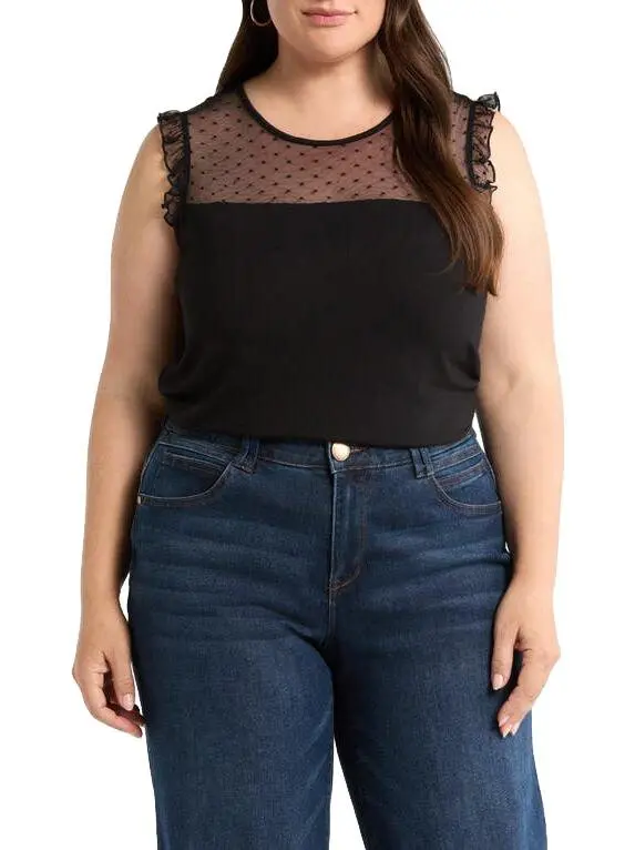 Loveappella Mesh Dot Top - Black
