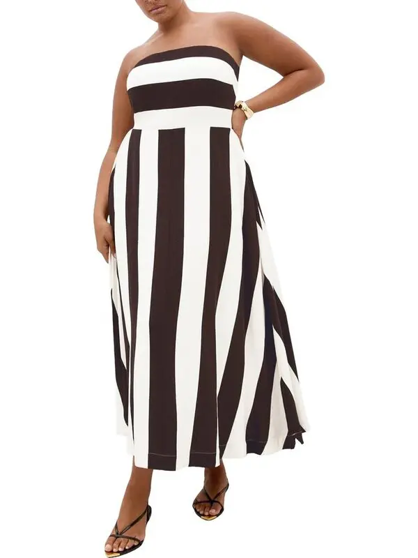 City Chic Simone Stripe Maxi Dress - Chocolate/ivory