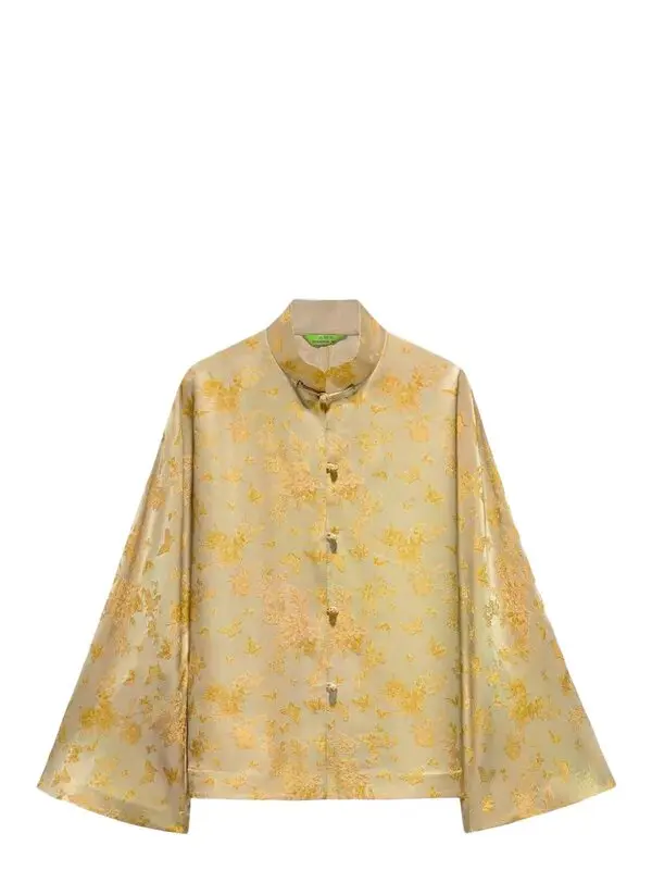 Shanghai Tang Silk Jacquard Blouse - Neutrals