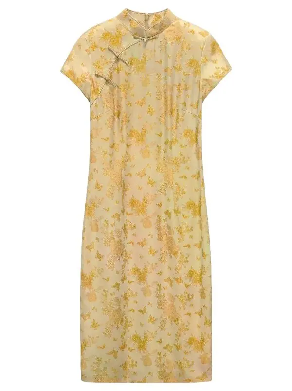 Shanghai Tang Qipao Midi Dress - Neutrals