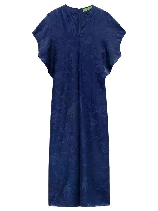 Shanghai Tang Jacquard Midi Dress - Blue