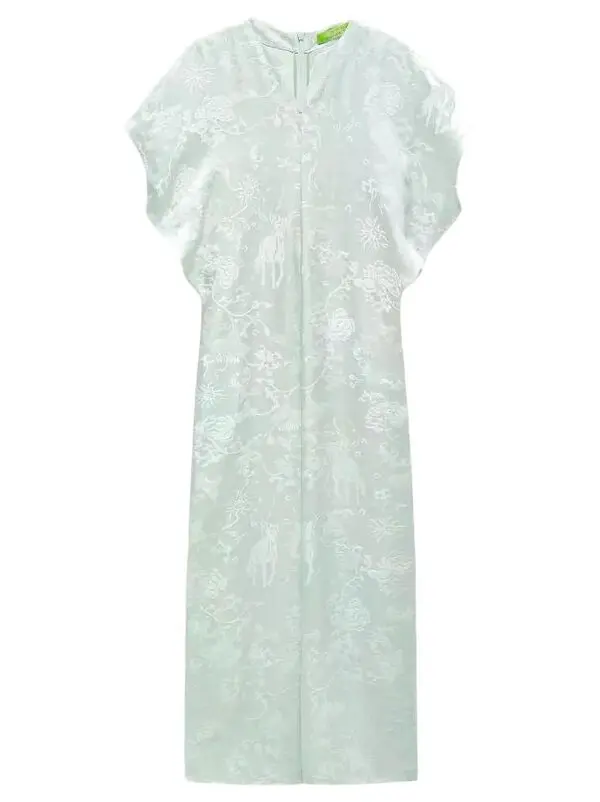 Shanghai Tang Tang Jacquard Silk Midi Dress - Green