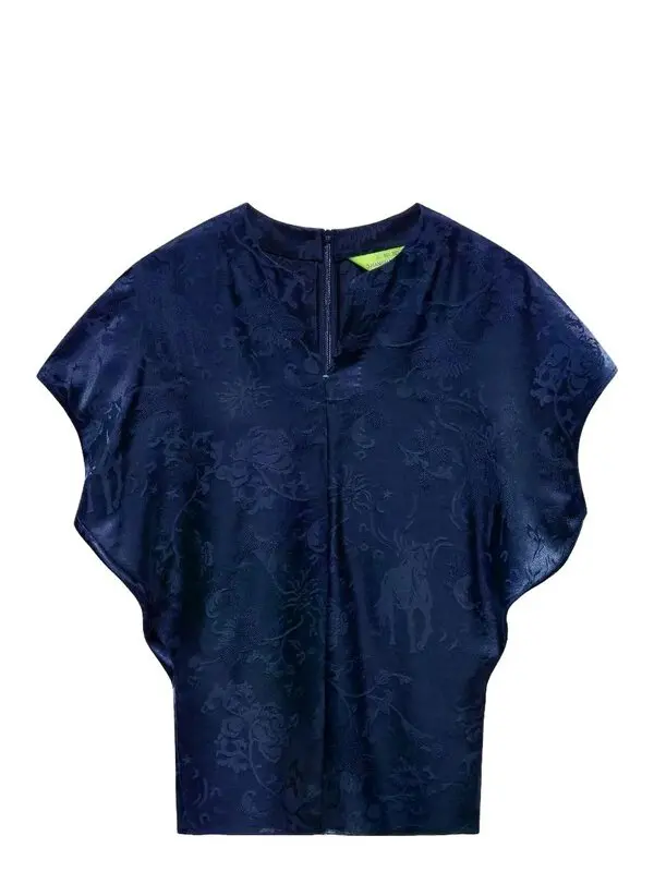 Shanghai Tang Tang Jacquard Batwing-sleeve Top - Blue