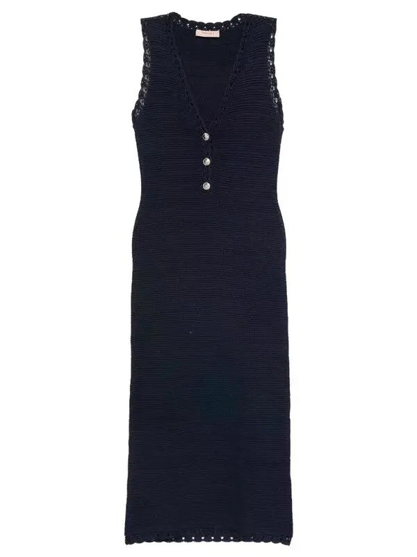 TWINSET Crochet-knit Button-detailed Midi Dress - Blue