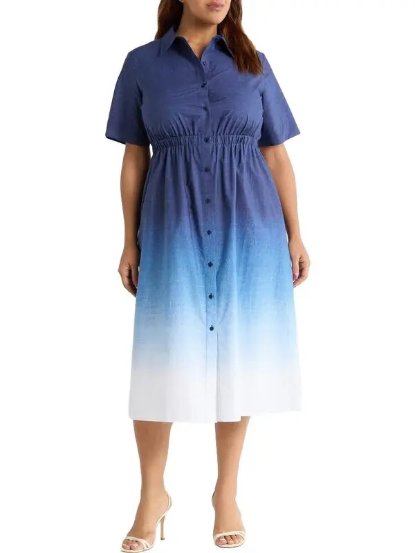 Anne Klein Gradient Cotton Shirtdress - Distant Mountain Multi