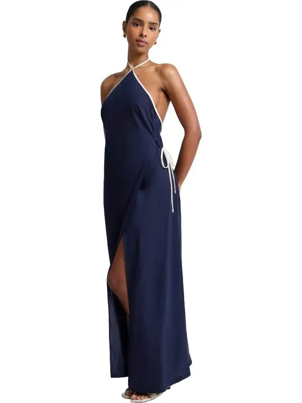Onia Halter Wrap Maxi Dress - Noir Navy/egret