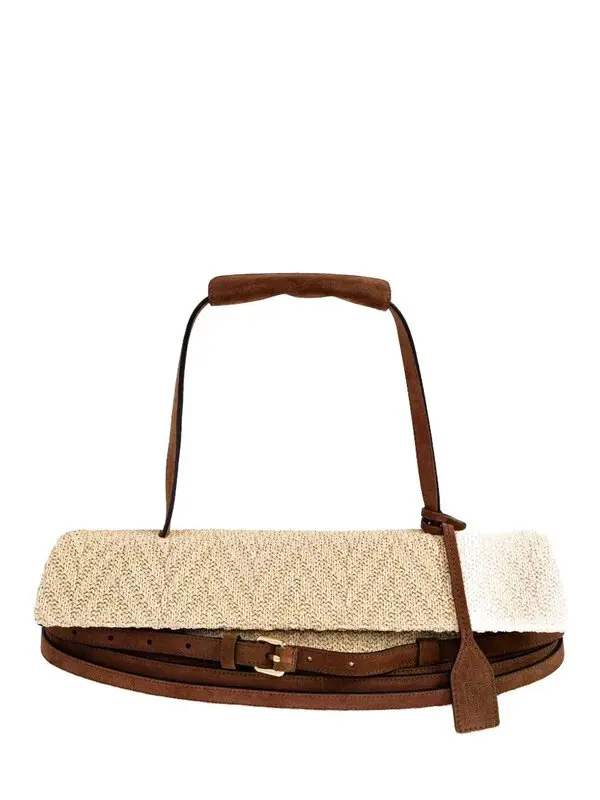 Moschino Woven Tote Bag With Belt Detail - Neutrals