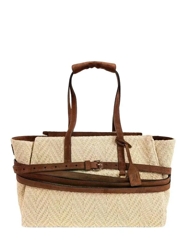 Moschino Woven Tote Bag With Belted Detail - Neutrals